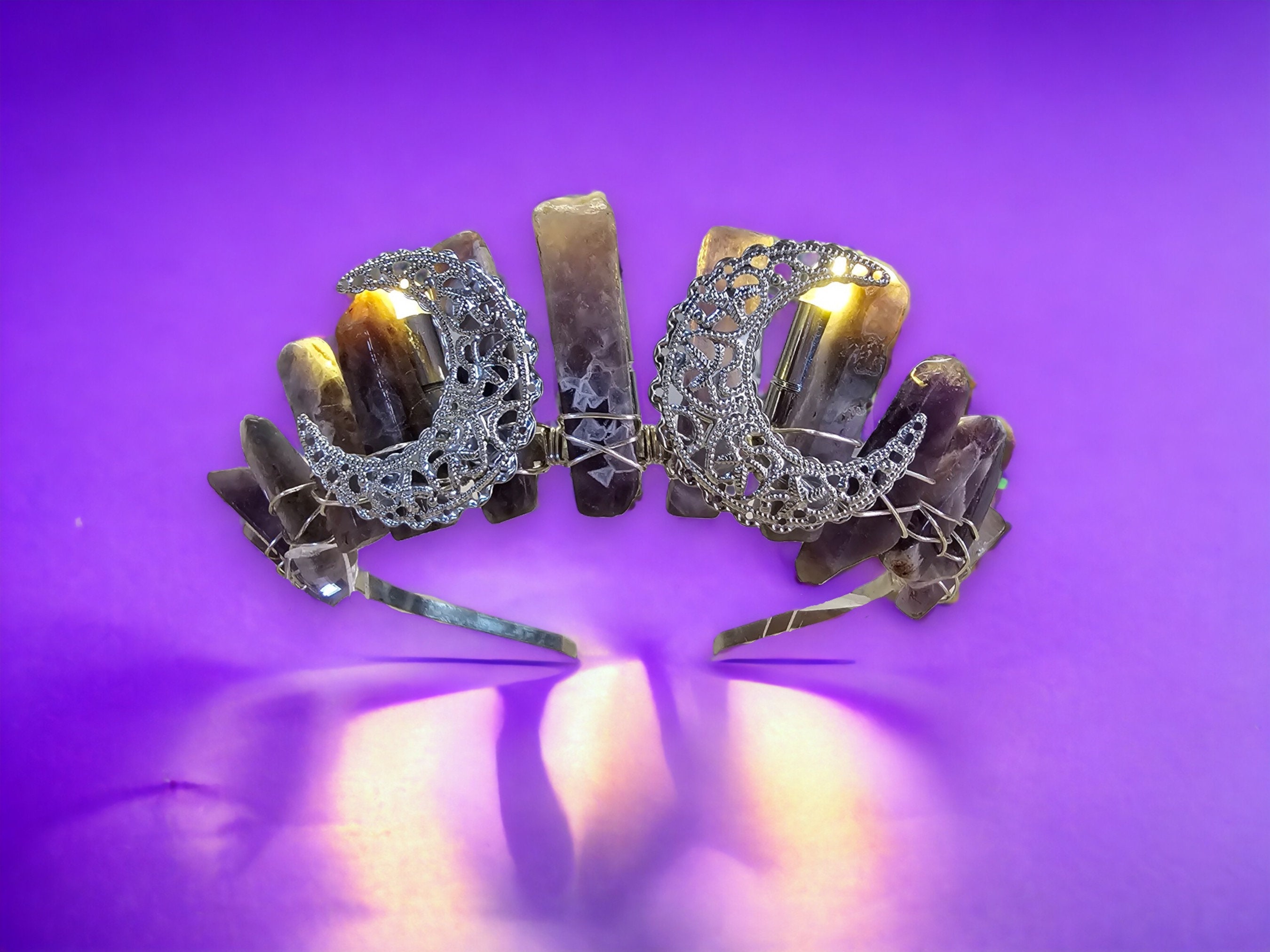 Light up Crystal Crown With Amethyst Crystals, Electric LED Goddess ...