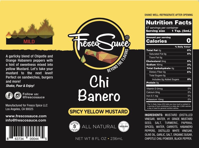 Chi Banero Spicy Yellow Mustard by Fresco Sauce - Habanero and Chipotle ...