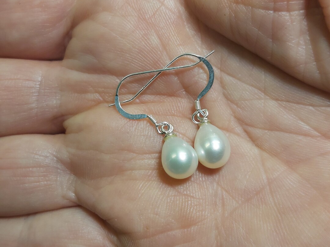 Tier Drop Pearl 10x8mm and Sterling Silver Drop Earrings52 - Etsy UK