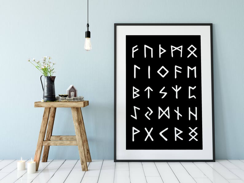Viking Runes, Wall Art, Printable Art, Viking Alphabet, Black and White ...