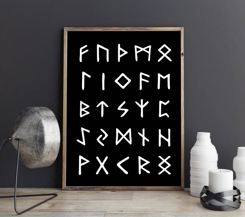Viking Runes, Wall Art, Printable Art, Viking Alphabet, Black and White ...