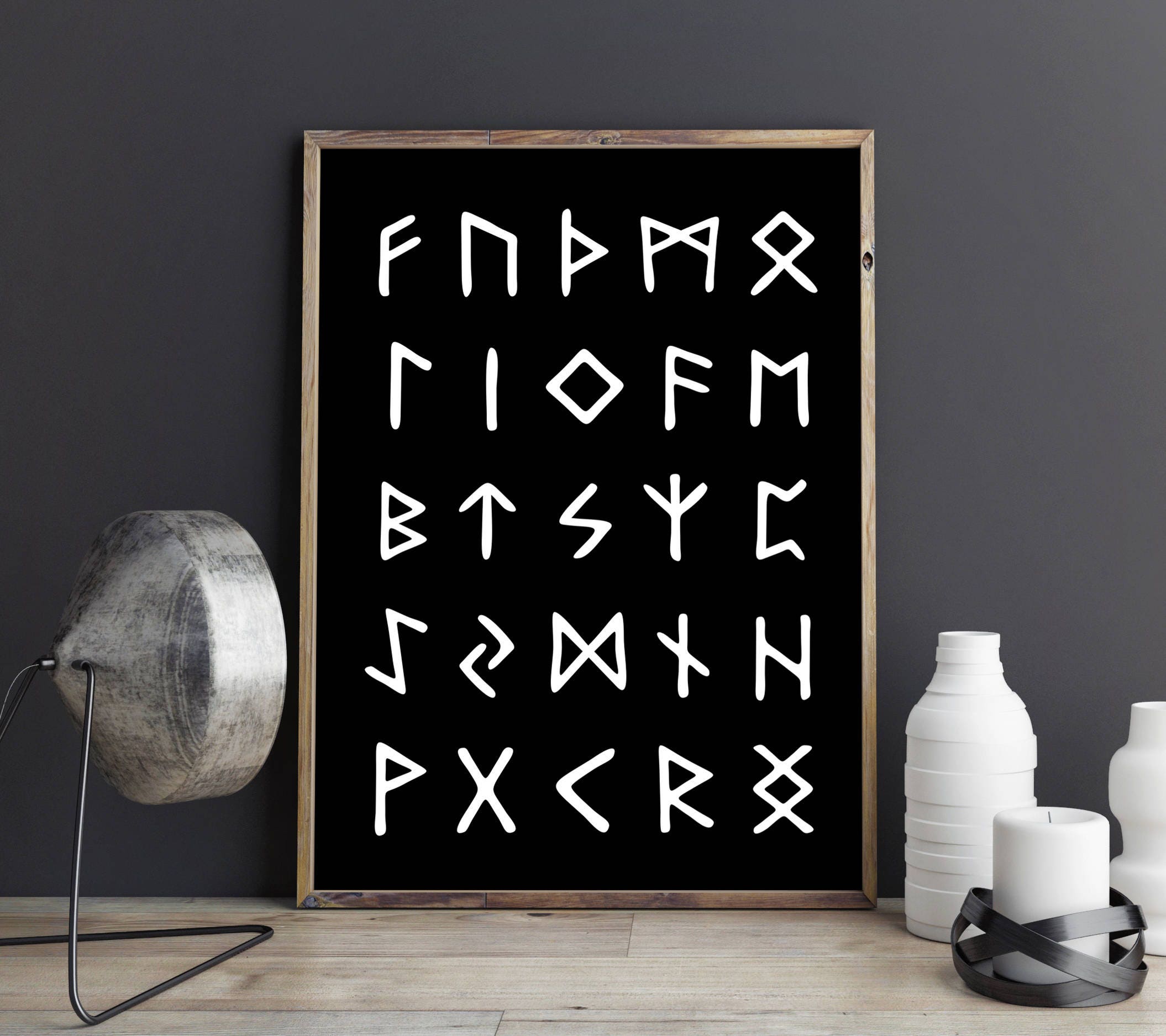 Viking Runes, Wall Art, Printable Art, Viking Alphabet, Black and White ...