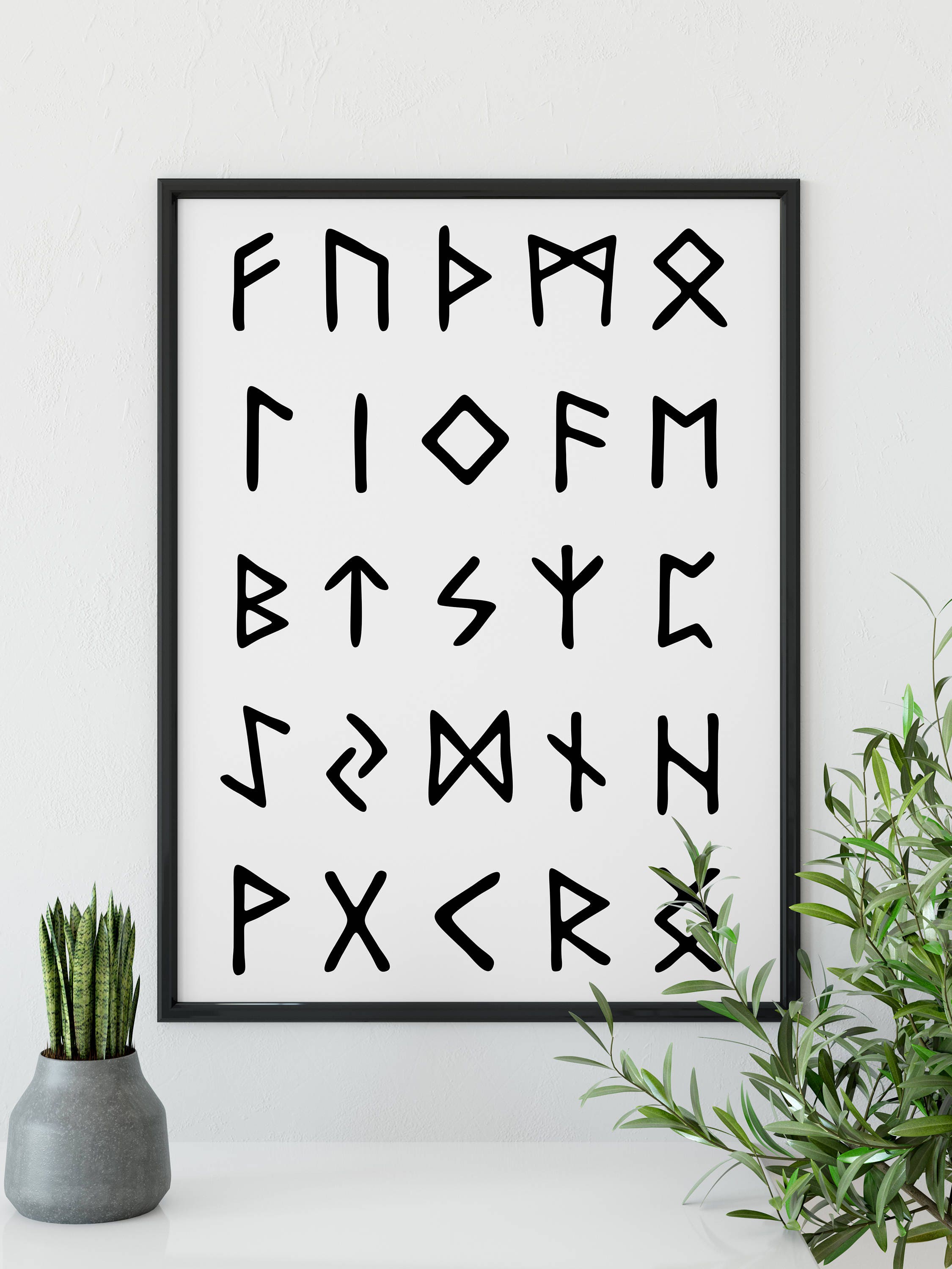 Viking Runes, Digital Print, Black and White, Alphabet, Poster, Wall ...