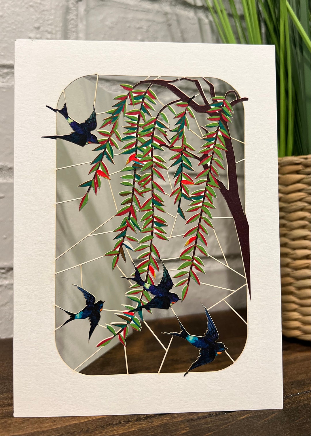 Sparrow and Willow Tree Laser Cut Card - Etsy
