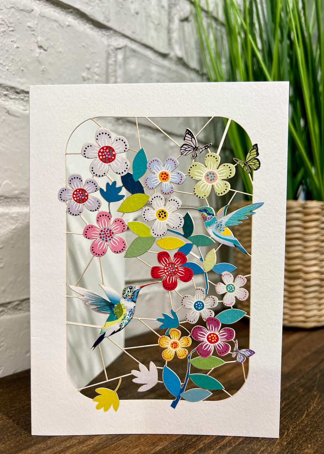 Springtime Hummingbirds in Flowers Laser Cut Card - Etsy