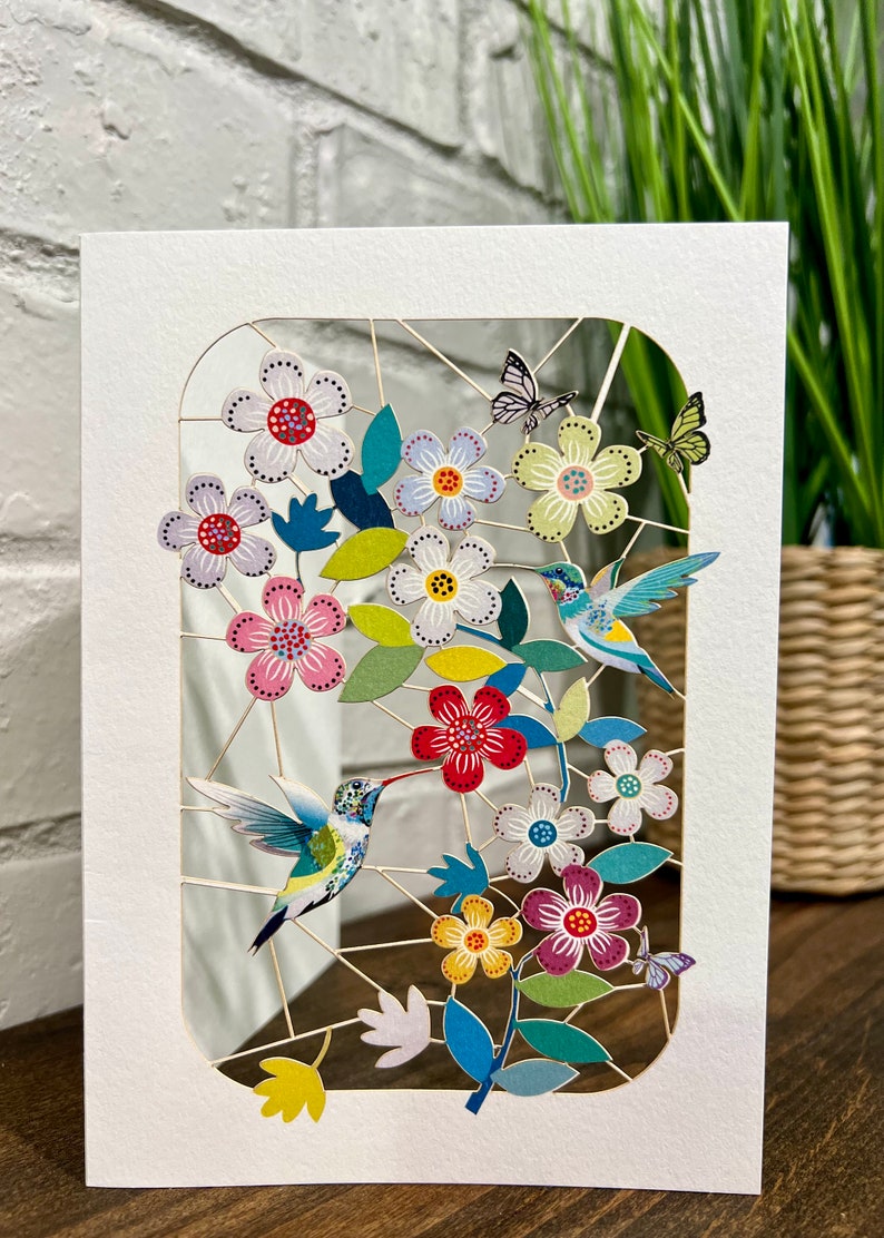 Springtime Hummingbirds in Flowers Laser Cut Card - Etsy