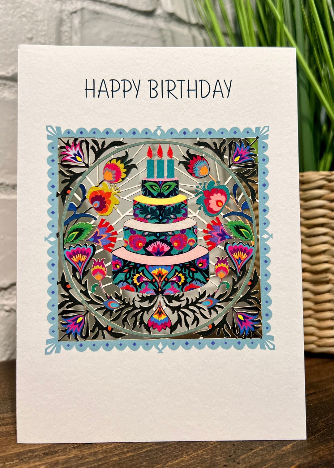 Folk Art Cake Birthday Laser Cut Card - Etsy