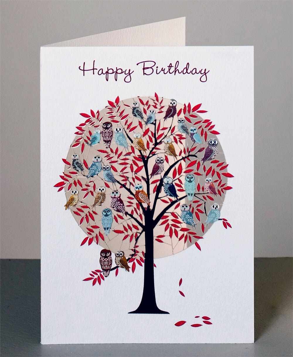 Happy Birthday Tree and Owls Laser Cut Card - Etsy