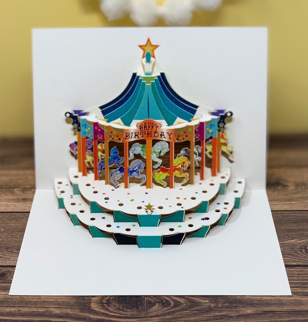 Happy Birthday Carousel Pop up Laser Cut Card Designed by One Artist - Etsy