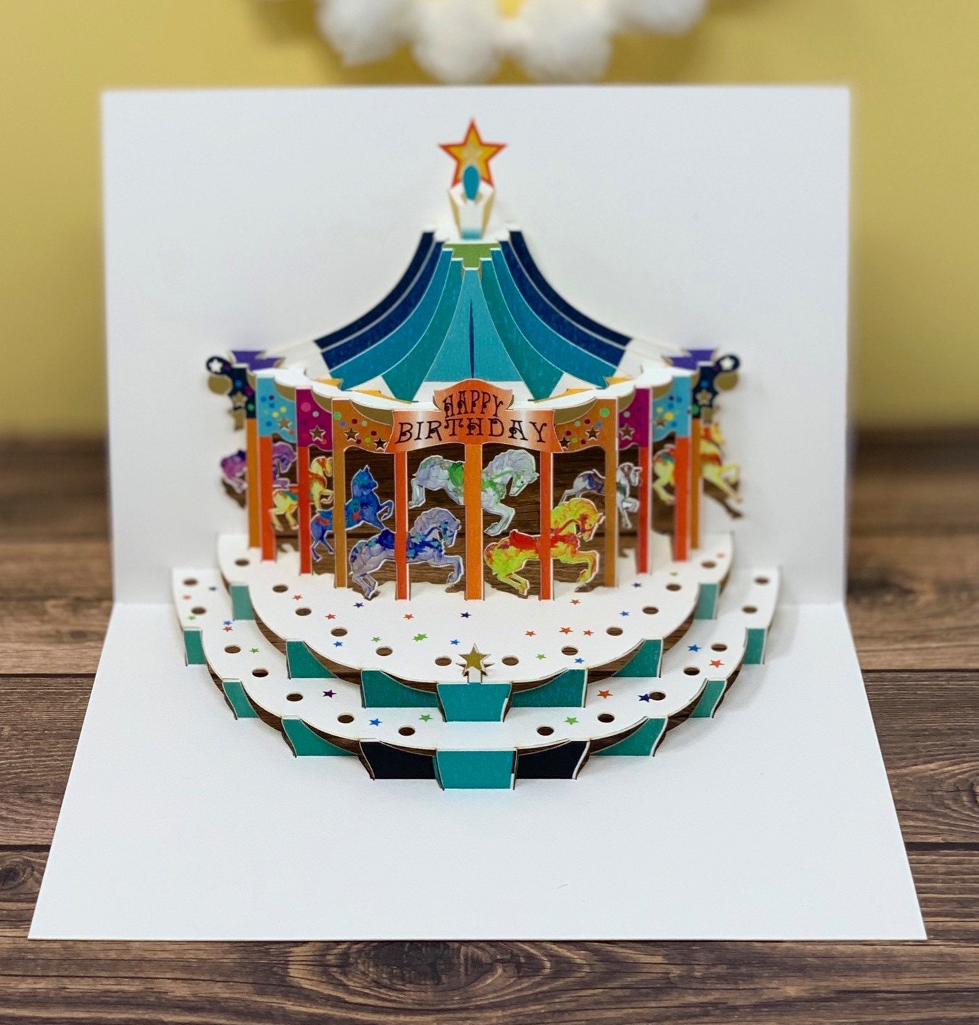 Happy Birthday Carousel Pop up Laser Cut Card Designed by One Artist - Etsy