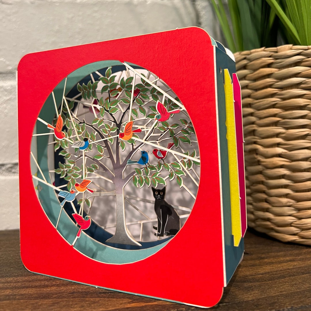 Black Cat Under Tree With Wild Birds Laser Cut 3D Pop up Card - Etsy