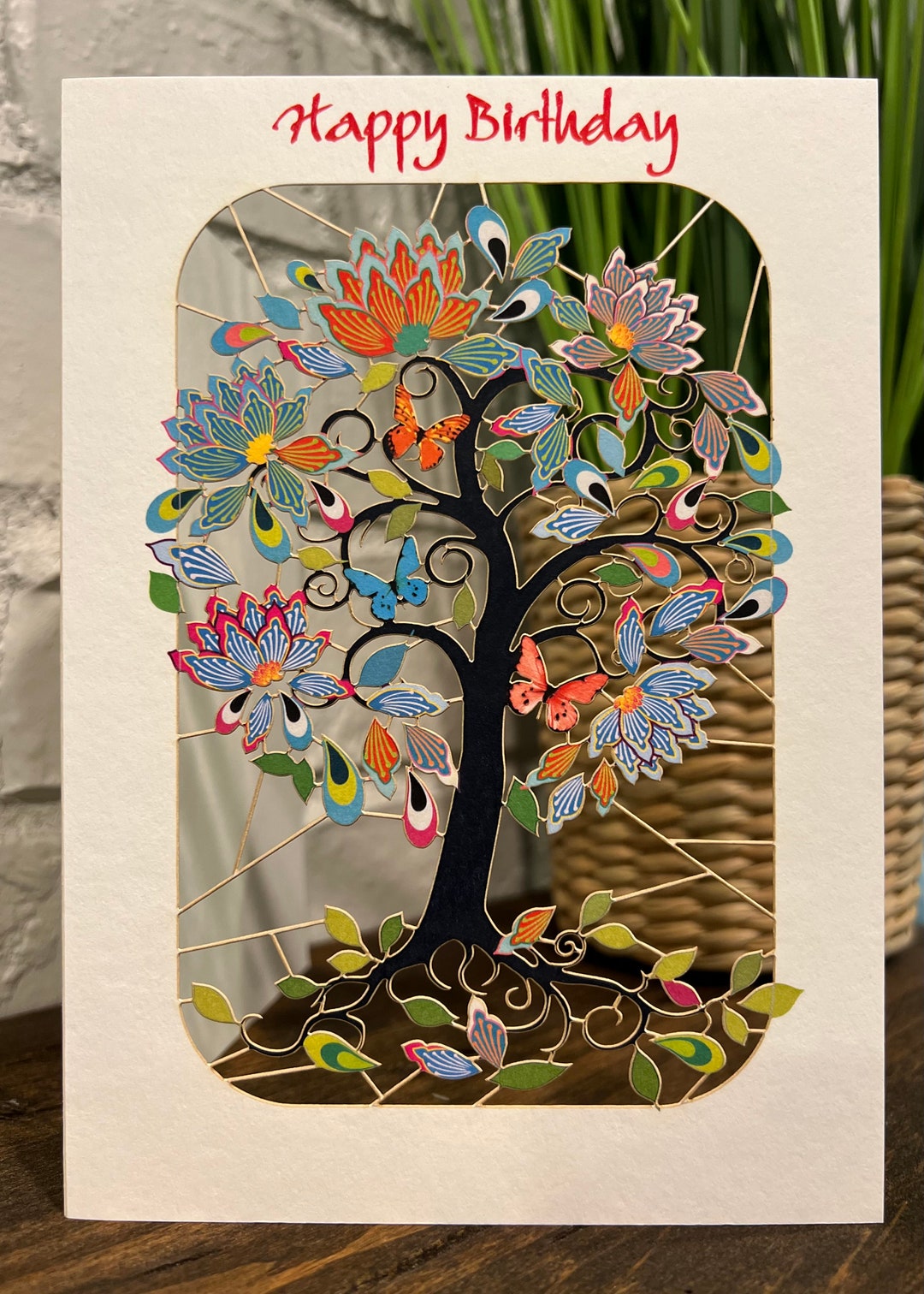 Happy Birthday Exotic Tree and Flowers - Etsy