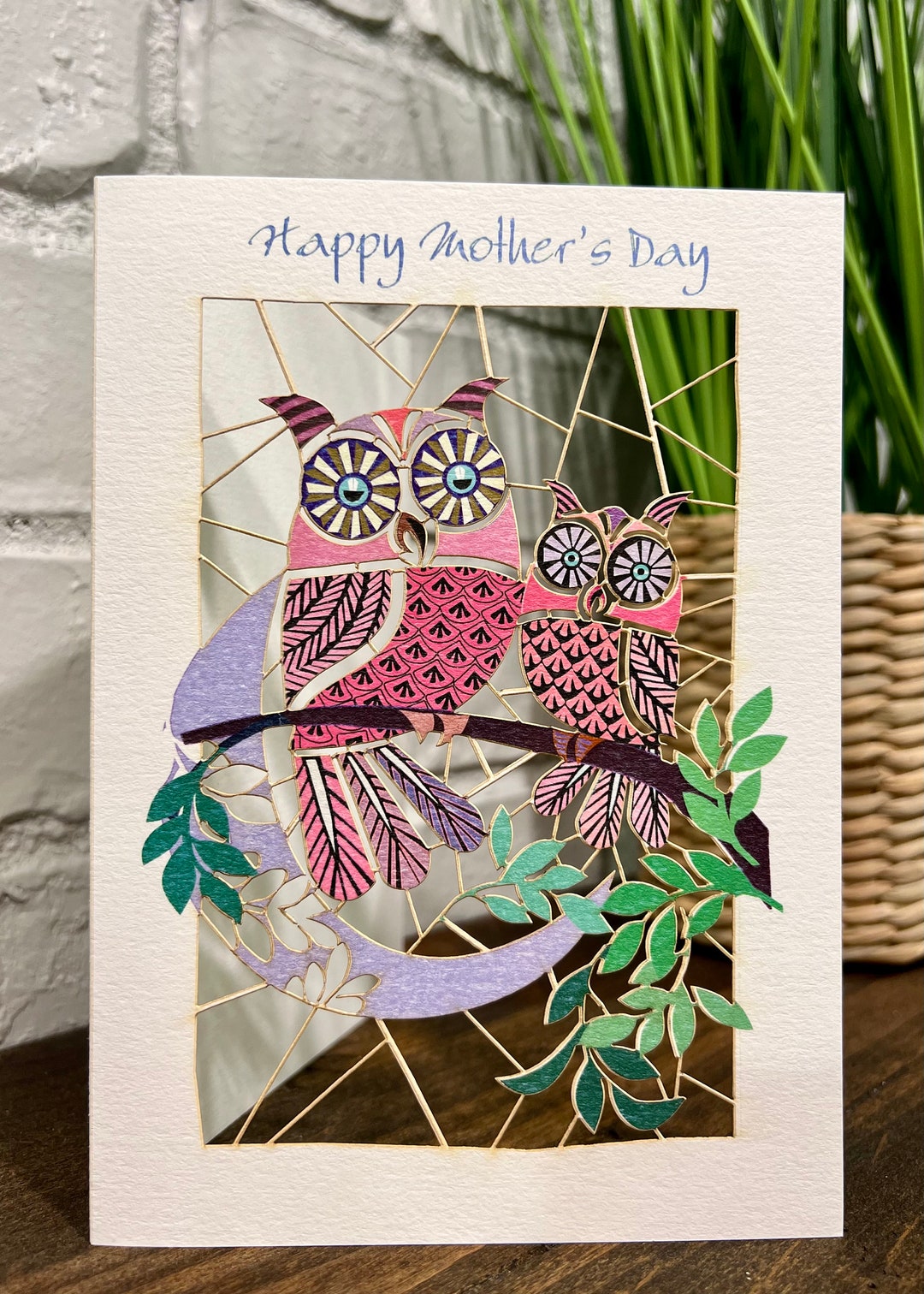 Happy Mothers Day Owls Laser Cut Greeting Card - Etsy