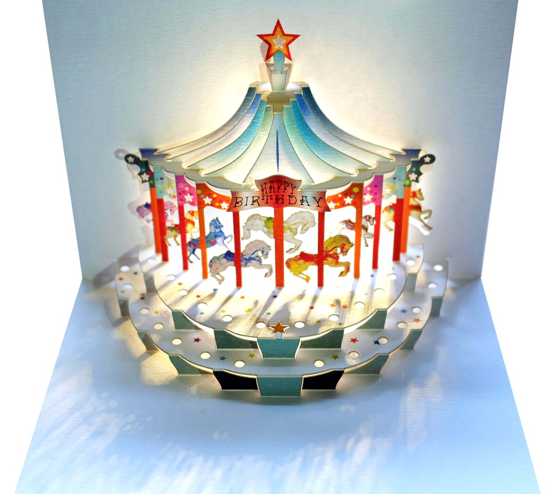 Happy Birthday Carousel Pop up Laser Cut Card Designed by One Artist - Etsy