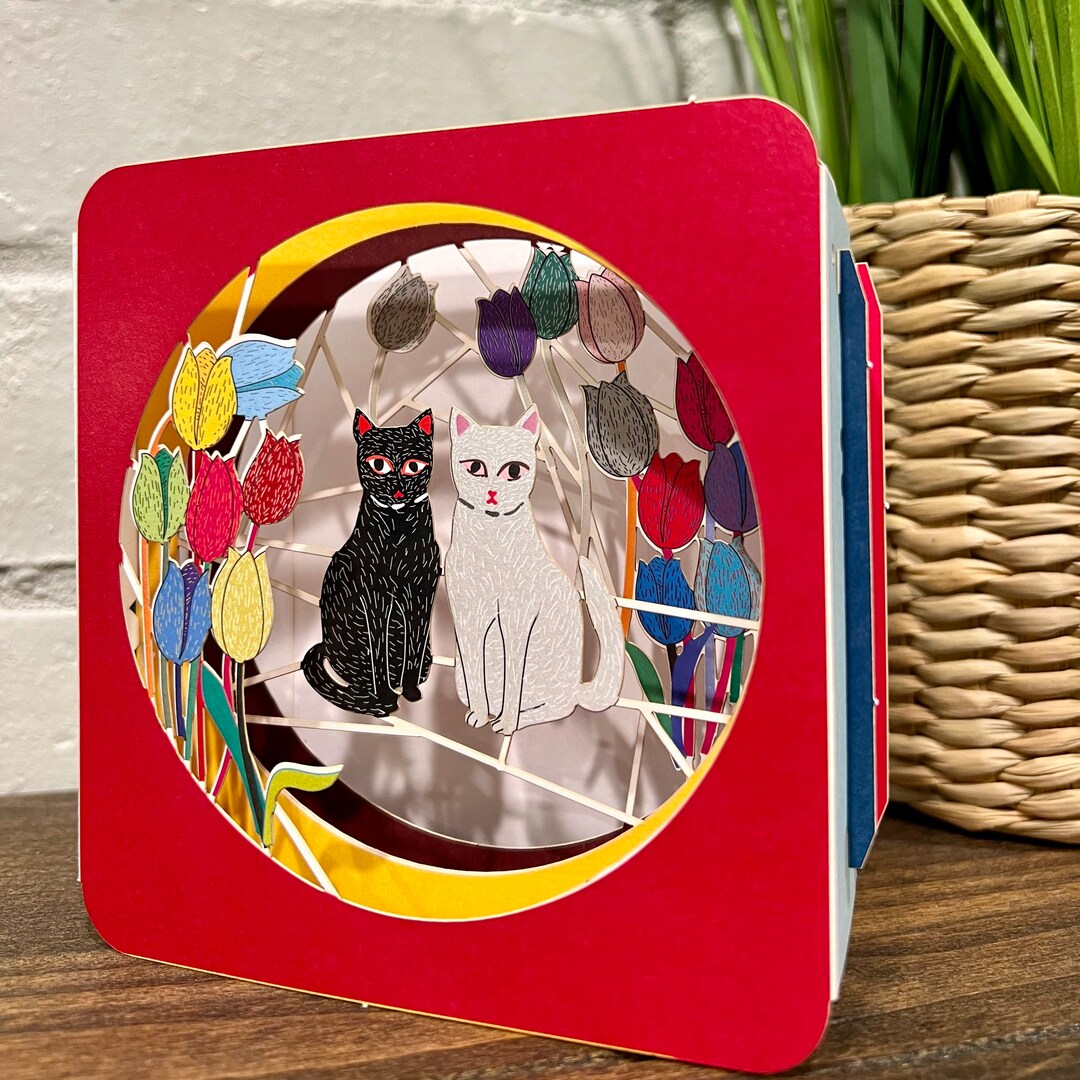 Black and White Cat Art Box 3D Pop up Laser Cut Card..made by One ...