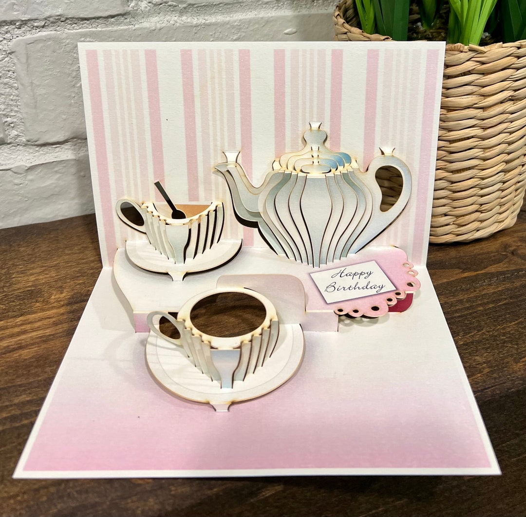 Happy Birthday Pop up Tea Time Laser Cut Card - Etsy
