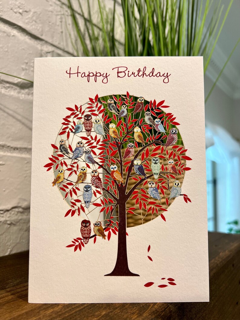 Happy Birthday Tree and Owls Laser Cut Card - Etsy