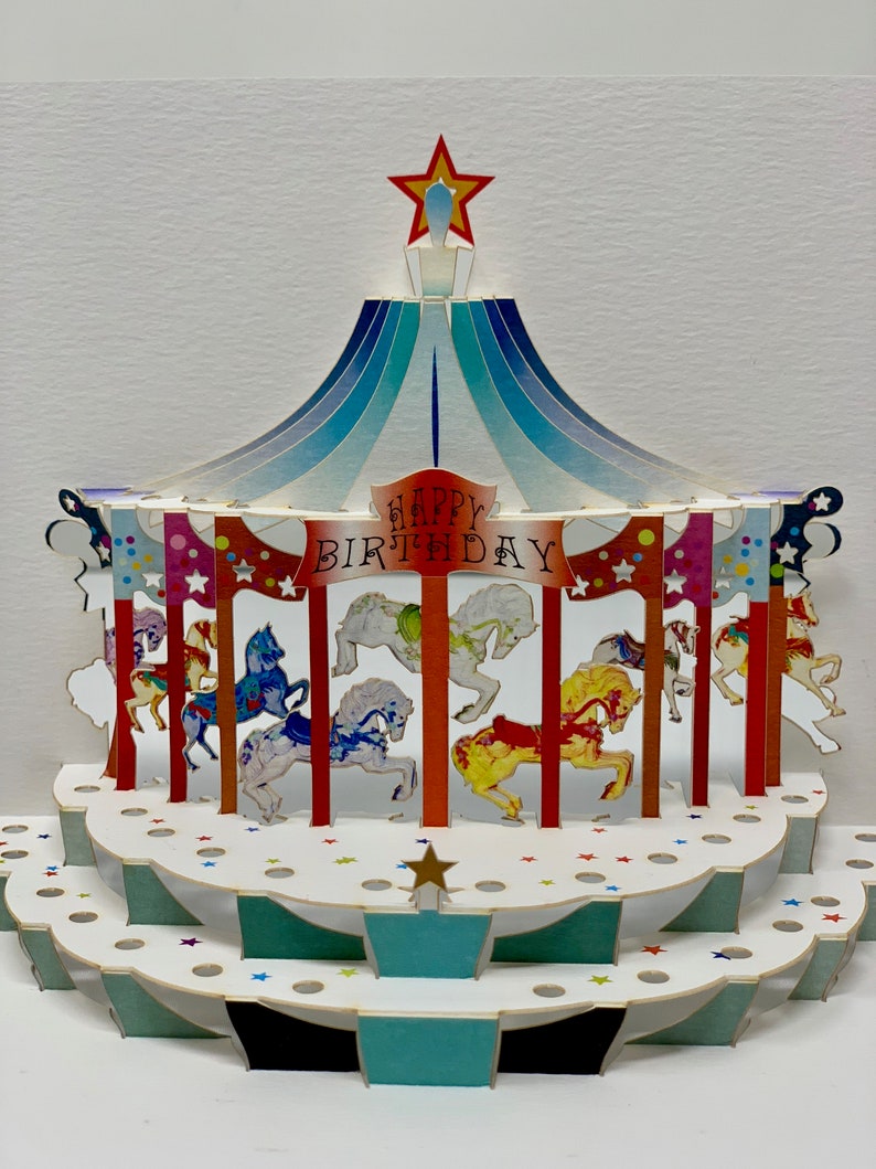 Happy Birthday Carousel Pop up Laser Cut Card Designed by One Artist - Etsy