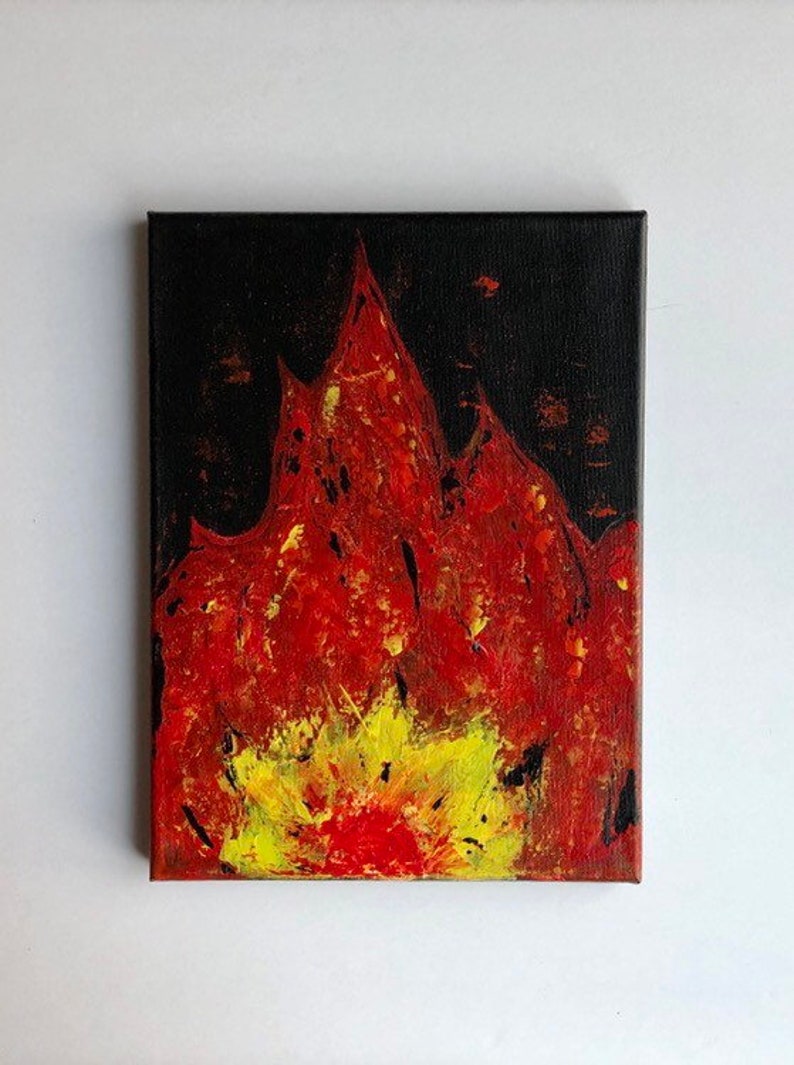 Original Abstract Fire Painting Flame Acrylic Art Palette Knife ...