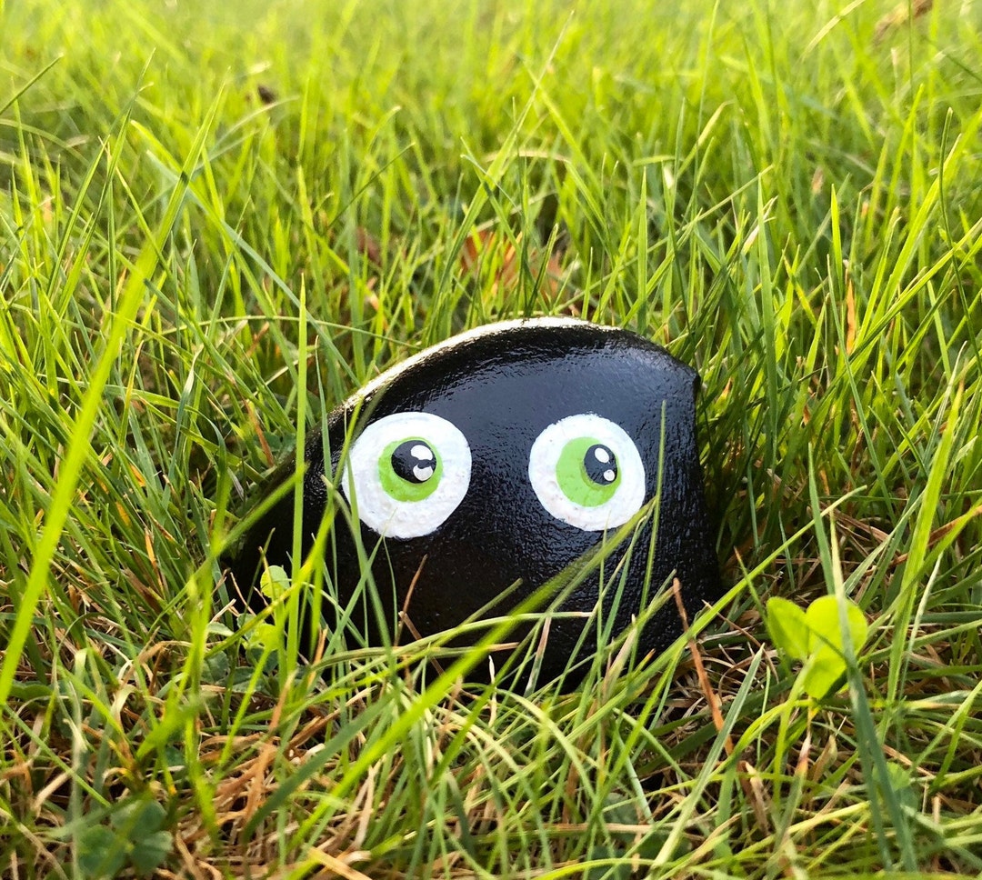 Pet Stone, Painted Rock, Monster Rock, Black Rock With Green Eyes, Kids ...