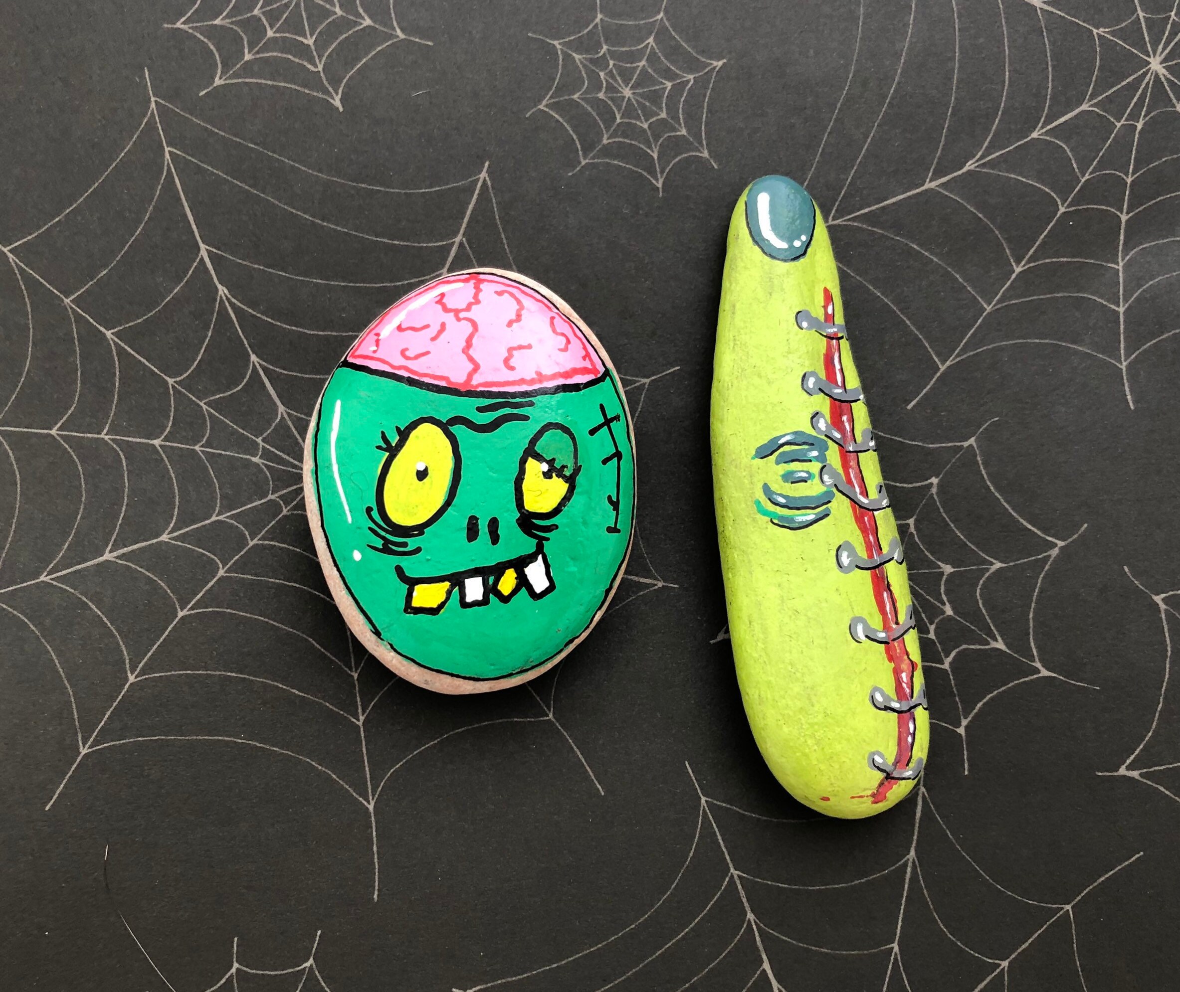 Zombie Painted Rocks Set of Two Zombie Face Finger - Etsy