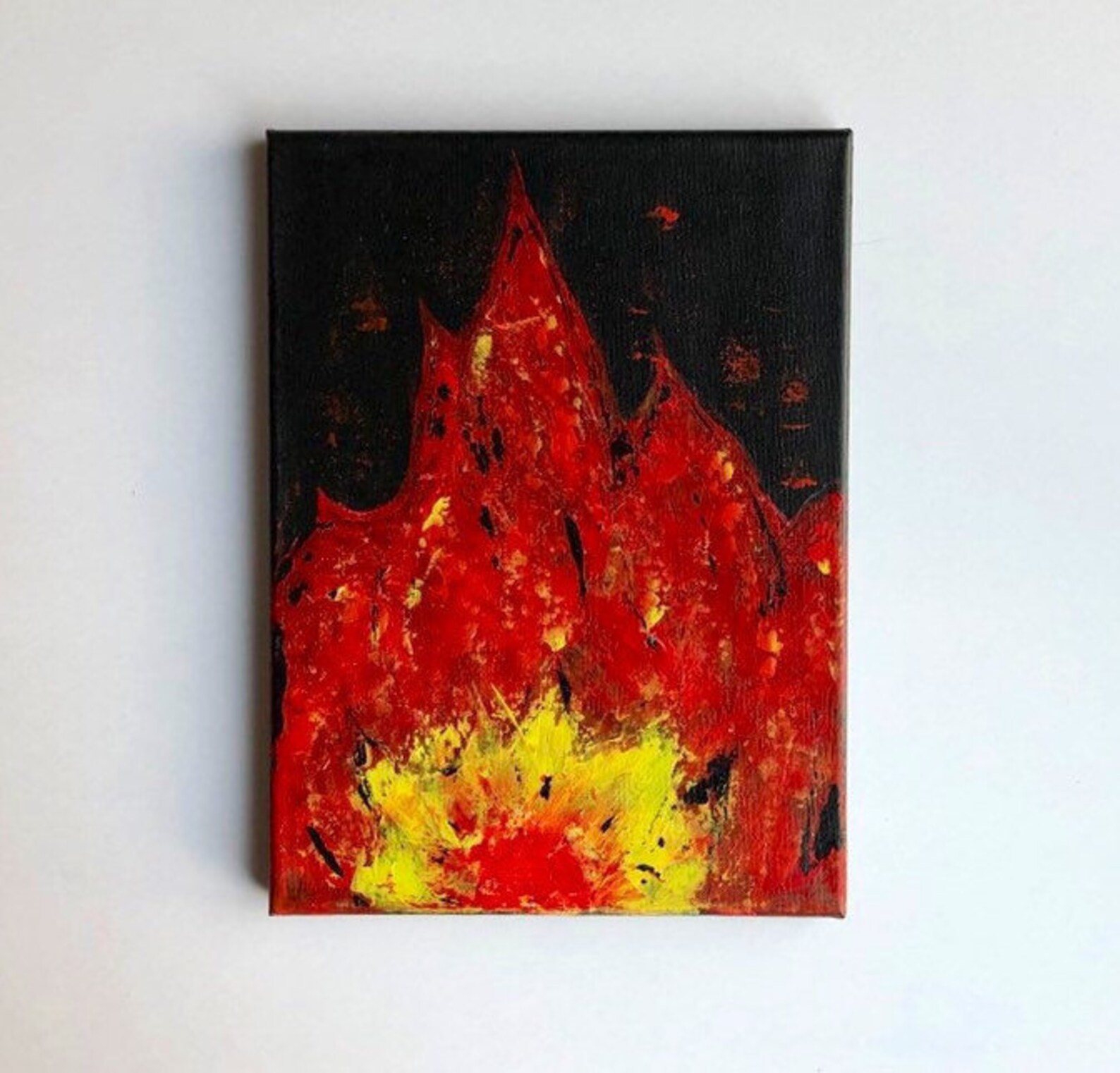 Original Abstract Fire Painting Flame Acrylic Art Palette Knife ...