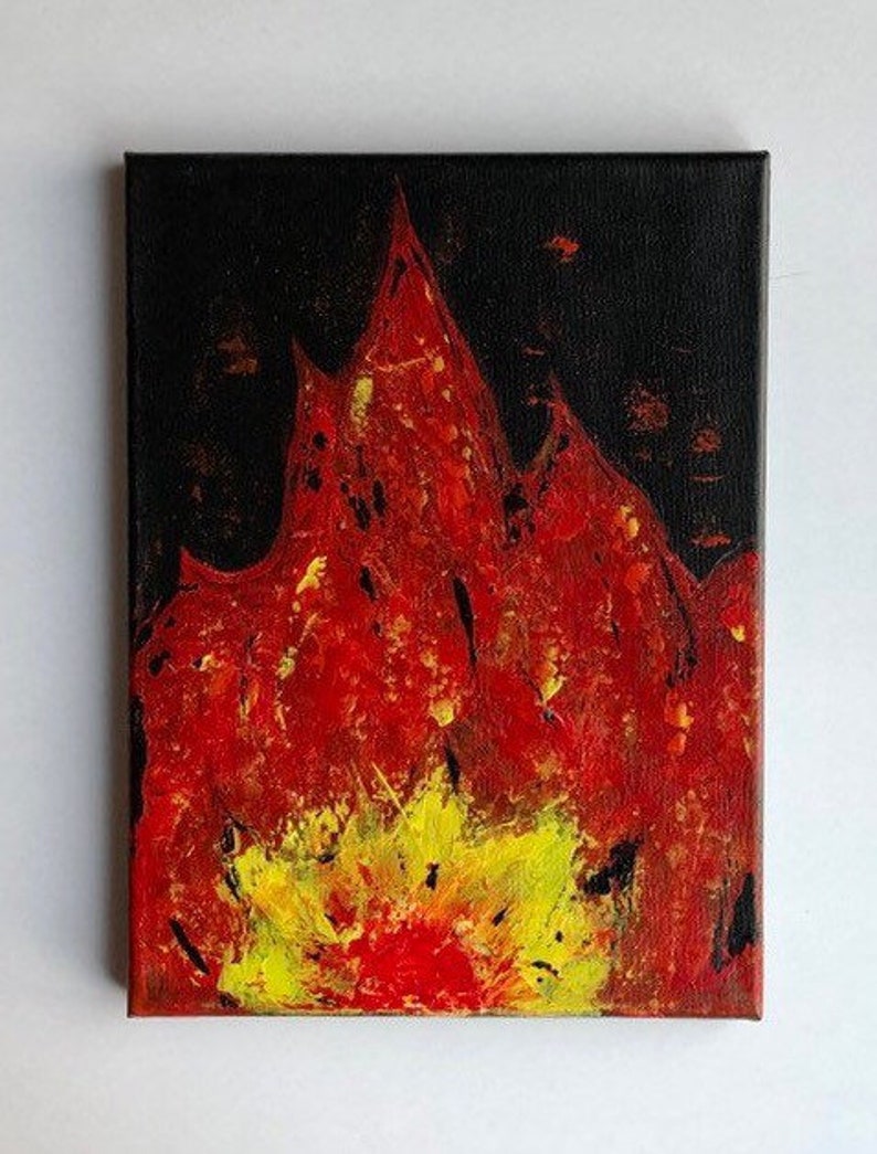 Original Abstract Fire Painting Flame Acrylic Art Palette Knife ...