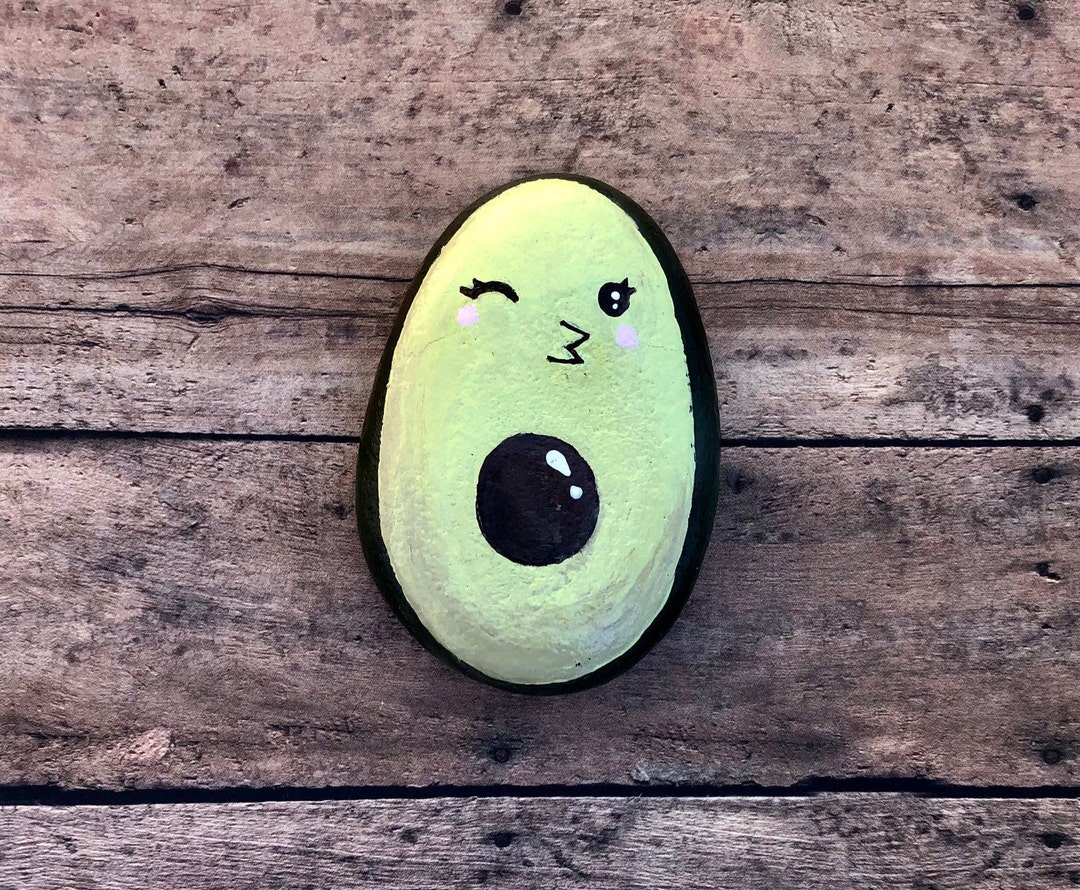Avocado Rock, Avocado Painting, Painted Rock, Avocado Rock, Garden ...