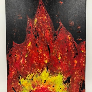 Original Abstract Fire Painting Flame Acrylic Art Palette Knife ...