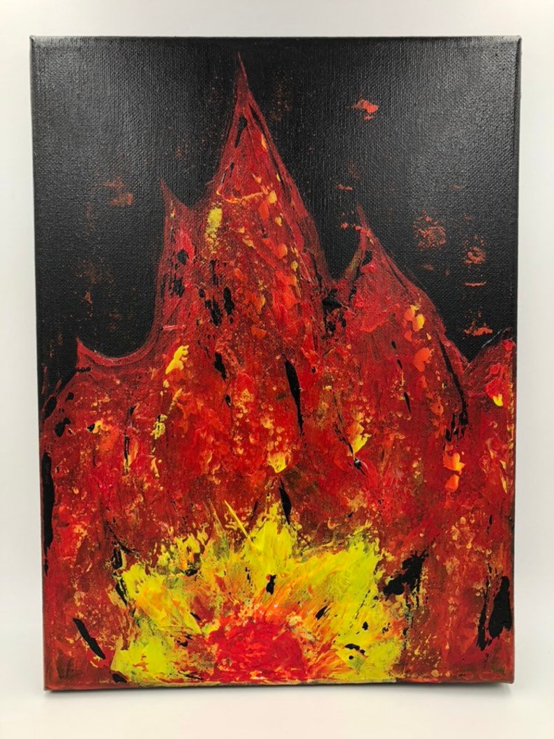 Original Abstract Fire Painting Flame Acrylic Art Palette Knife ...