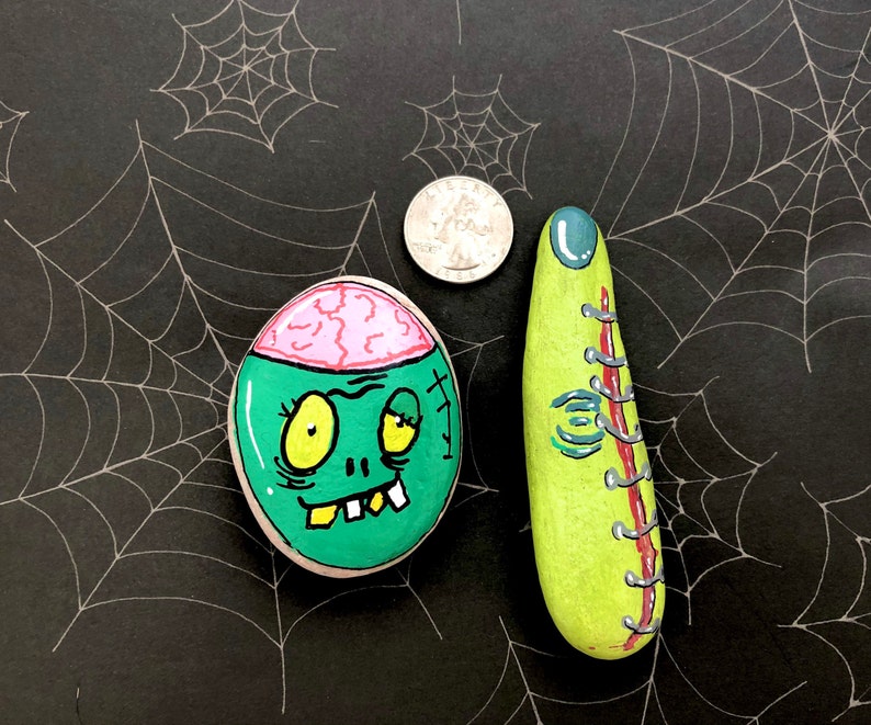 Zombie Painted Rocks Set of Two Zombie Face Finger - Etsy
