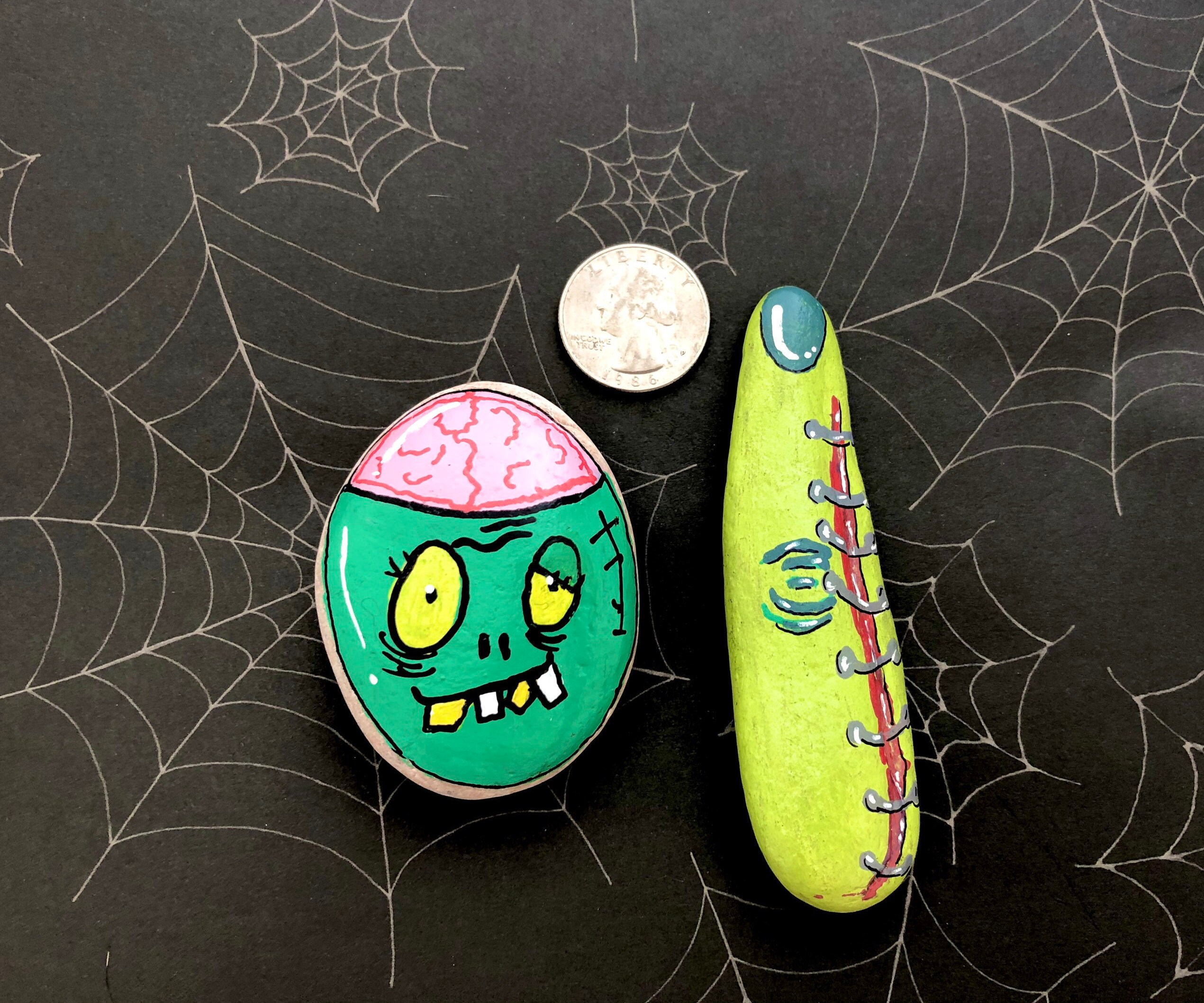 Zombie Painted Rocks Set of Two Zombie Face Finger - Etsy