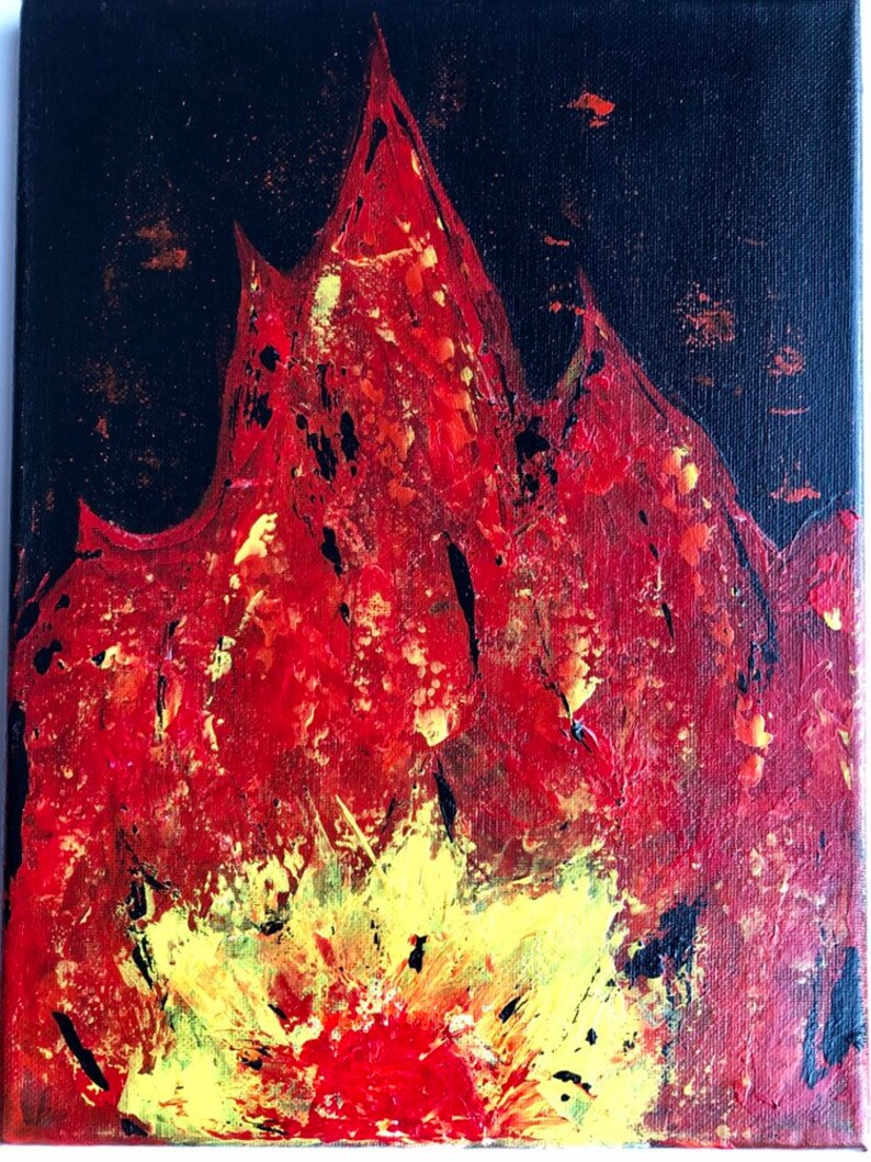 Original Abstract Fire Painting Flame Acrylic Art Palette Knife ...