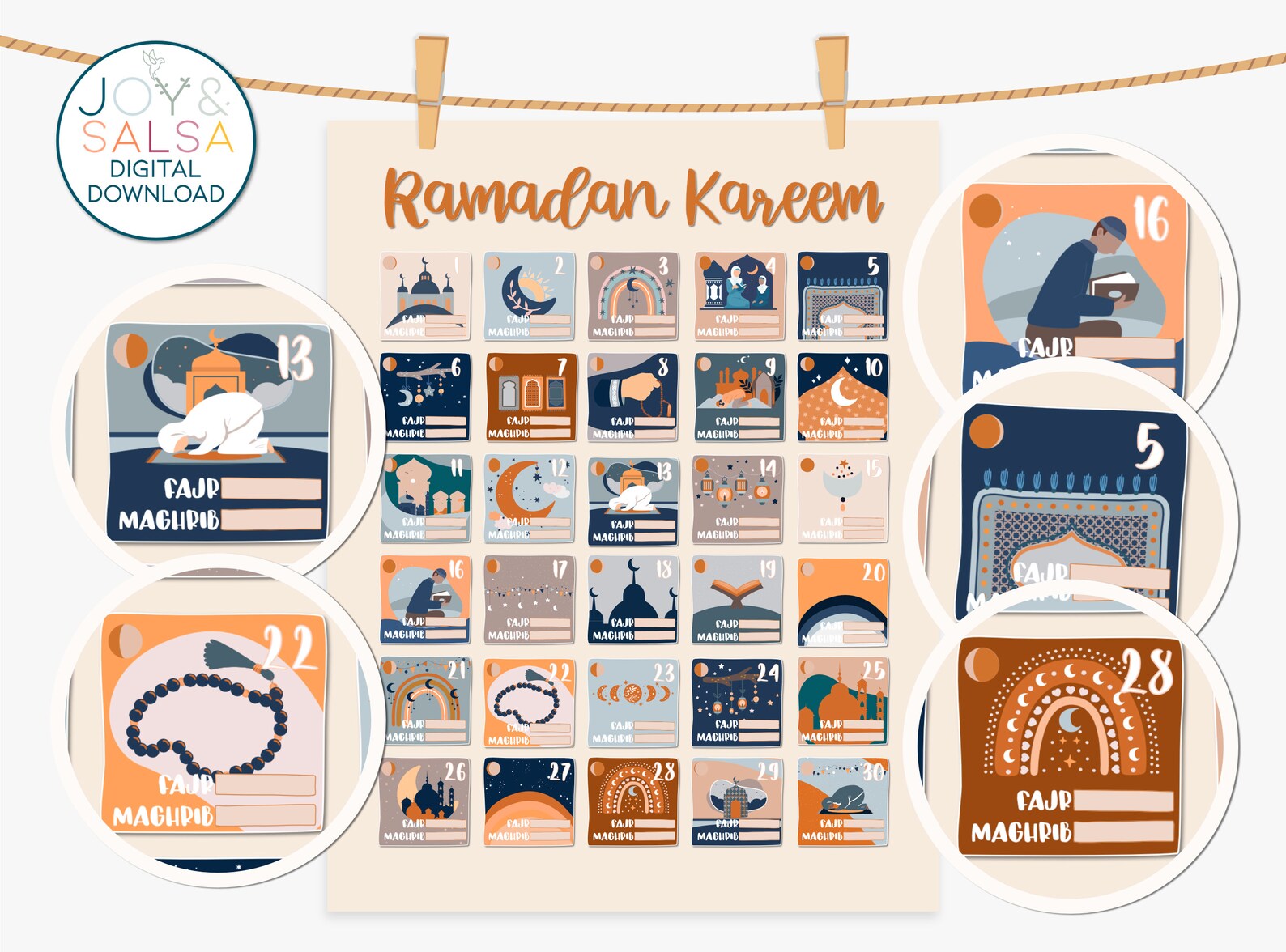 Ramadan Calendar With Fill-in Times for Fajr and Maghrib - EID Decor ...