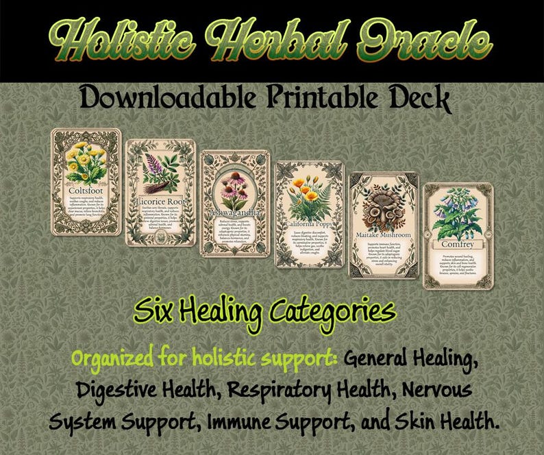 Holistic Herbal Oracle Cards – Printable 64-card Deck for Healing ...
