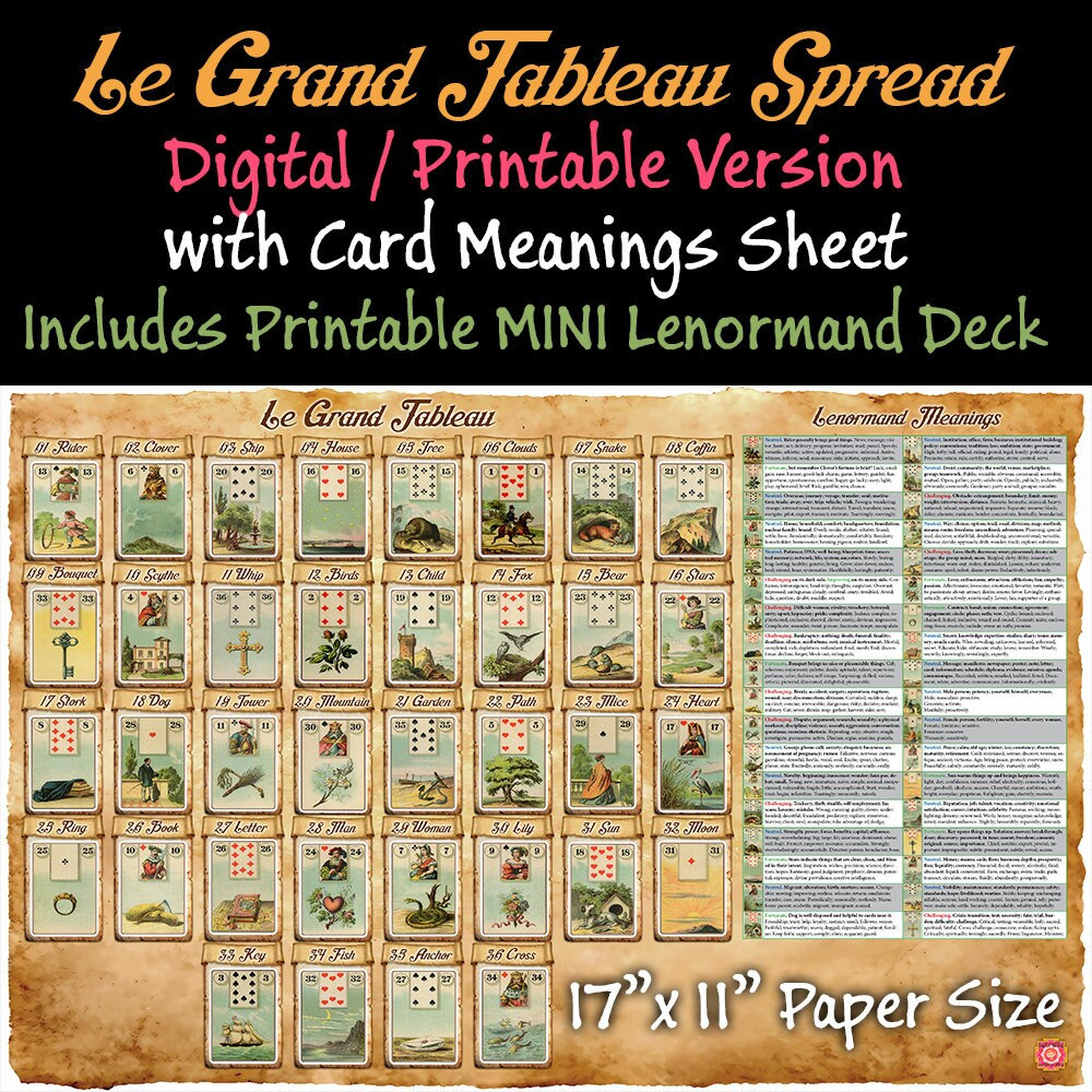 Digital Lenormand Grand Tableau Spread 17x11 Print. Includes Card ...