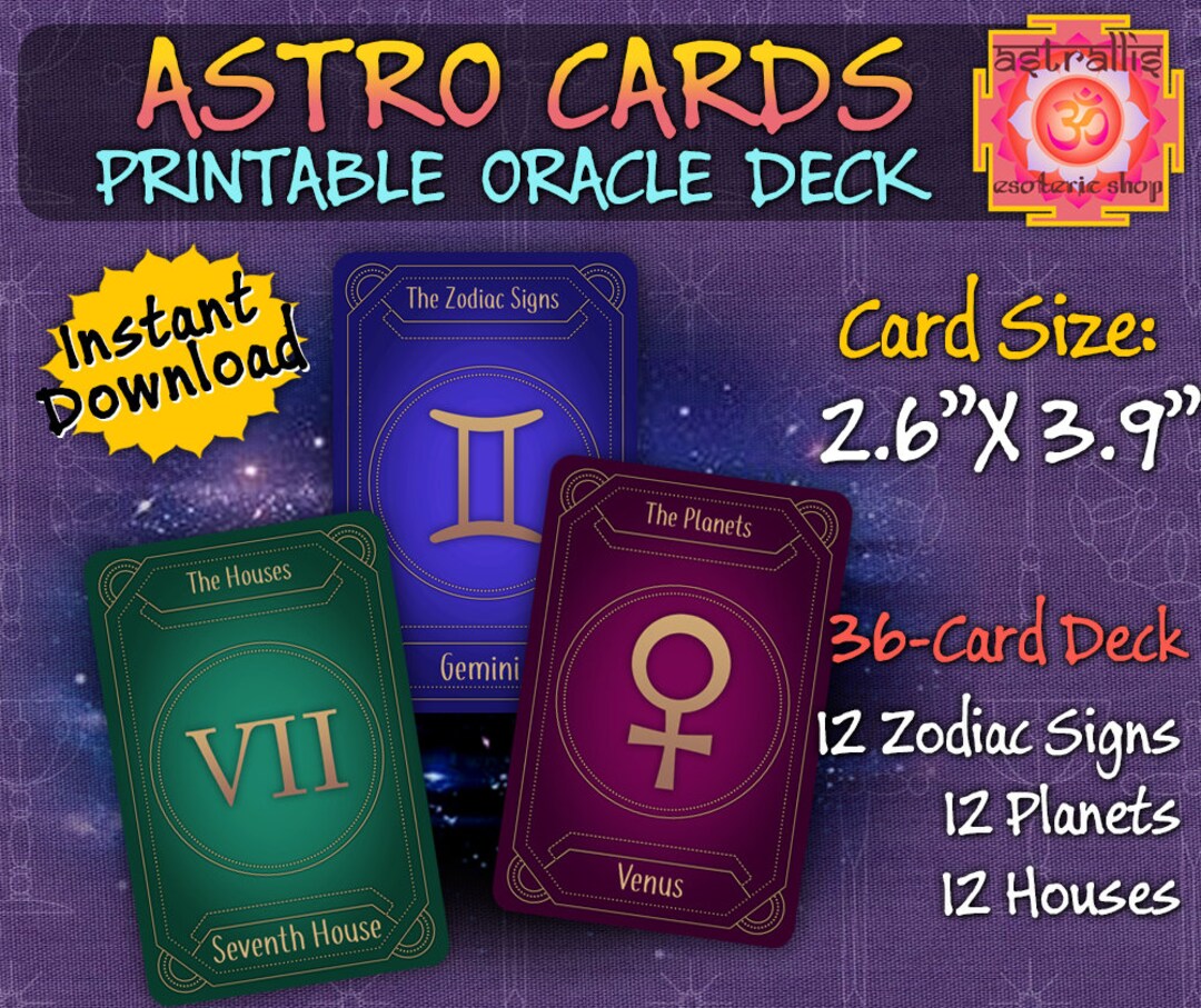 Astro Cards Oracle Deck | Printable Astrology Cards |astrology Deck - Etsy