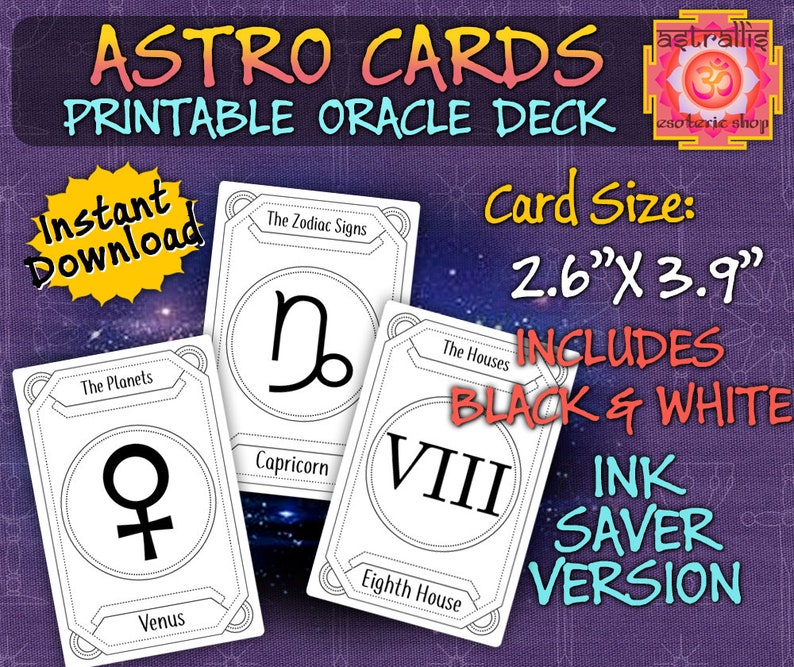 Astro Cards Oracle Deck | Printable Astrology Cards |astrology Deck - Etsy