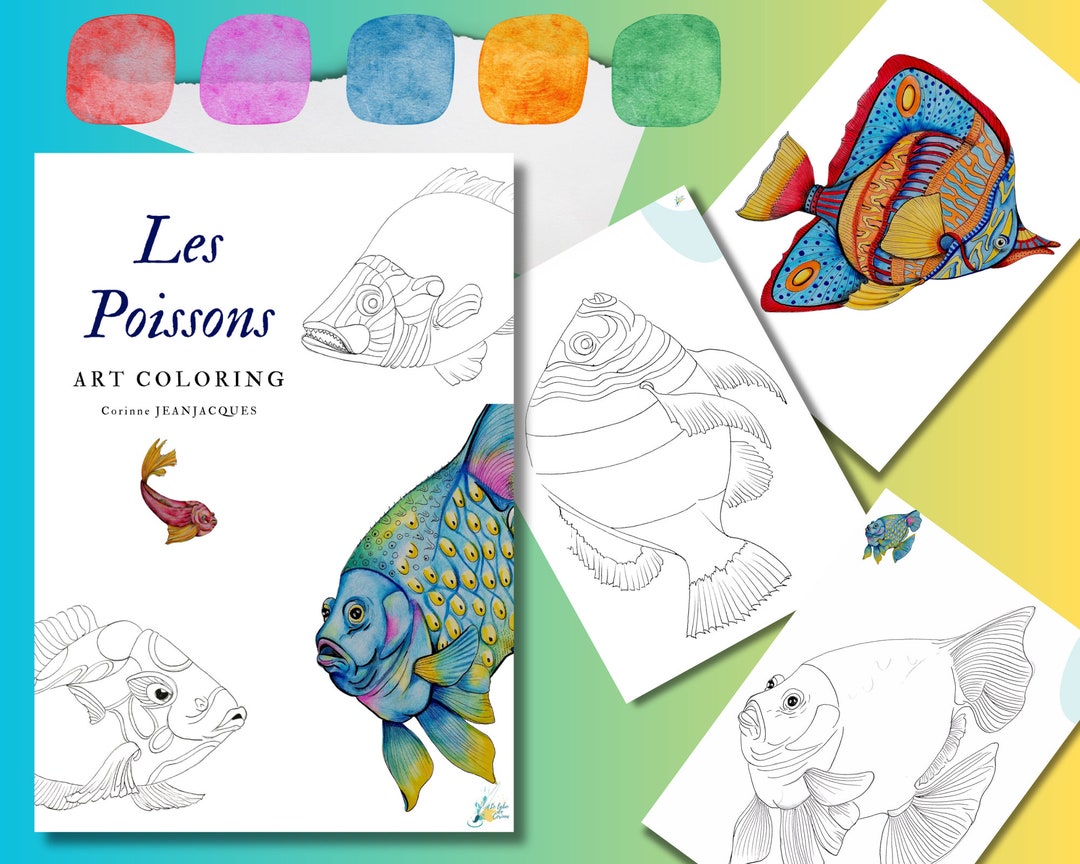 PDF "les Poissons", Art Coloring Book, Contour and Color Drawing Models ...