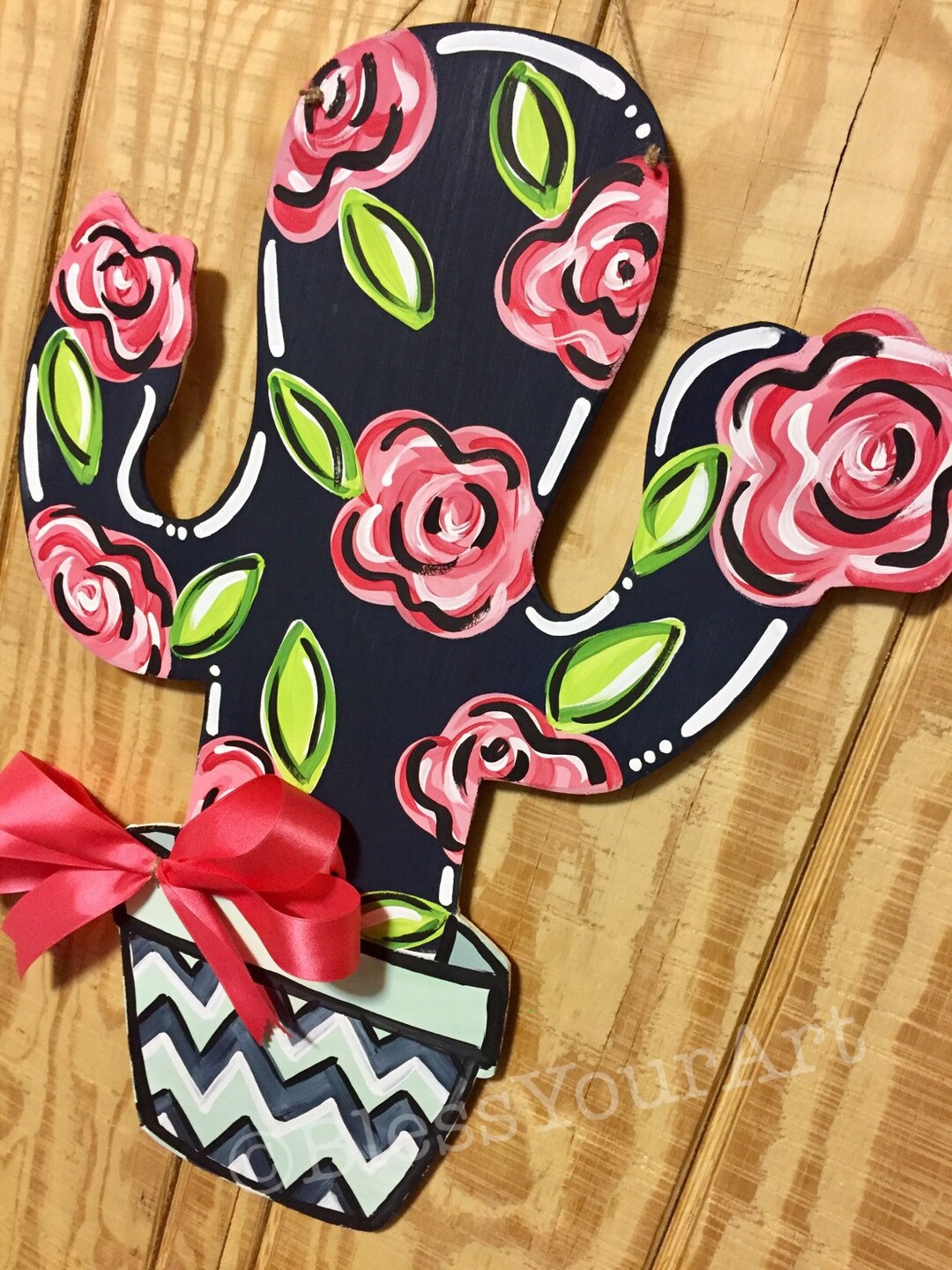Summer Cactus Door Hanger, Summer Door Decor, Flower Cactus Door Hanger ...