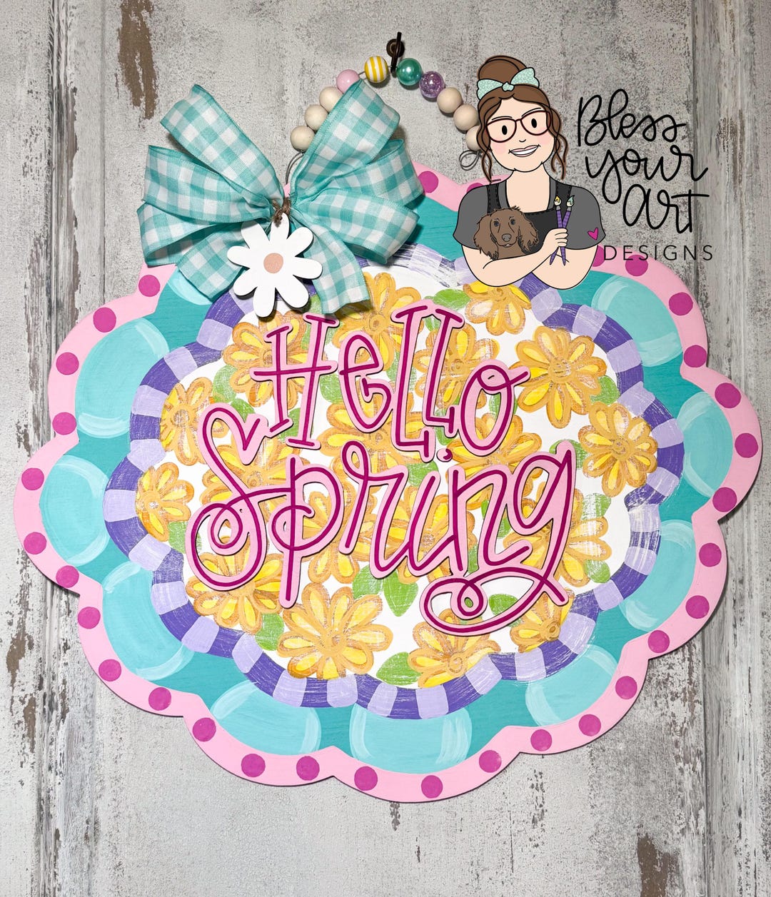 Hello Spring Door Hanger, Flower Sign, Spring Wreath, Spring Floral ...