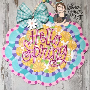 Hello Spring Door Hanger, Flower Sign, Spring Wreath, Spring Floral ...