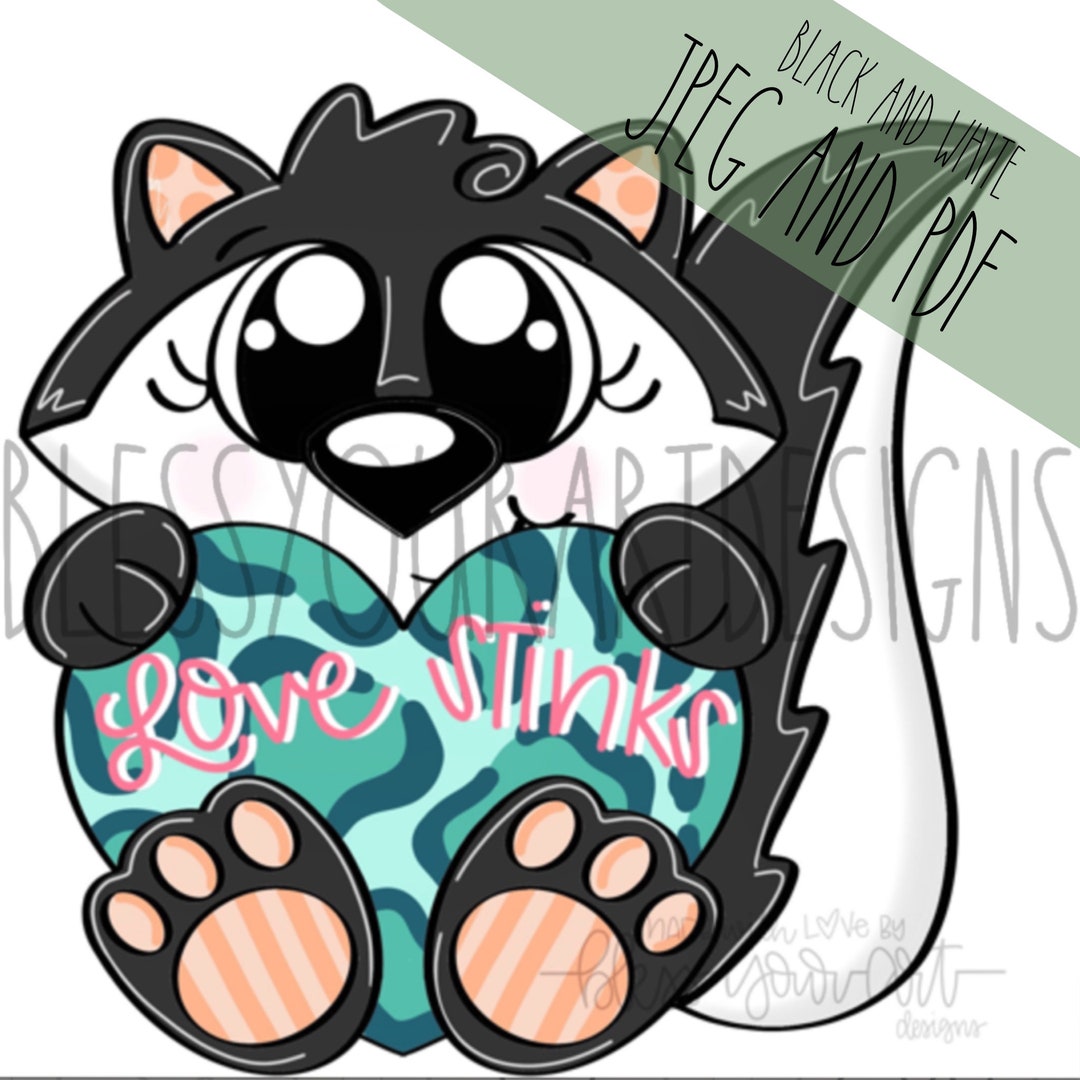 Love Stinks Skunk Valentine, Funny Valentine Clipart, Animal Valentine ...
