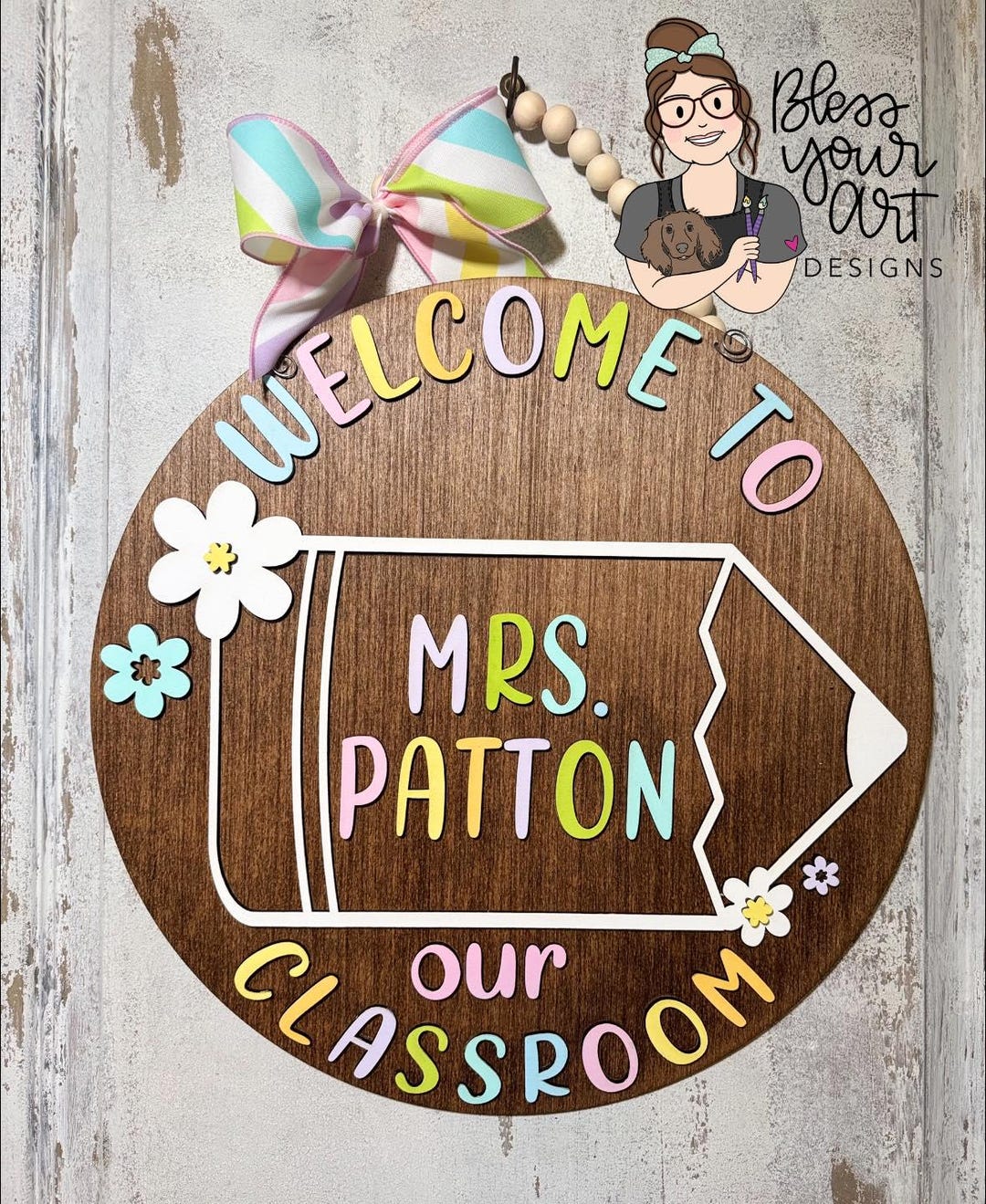 Teacher Door Sign, Door Decor, Flower Door Wreath, Teacher Door Hanger ...