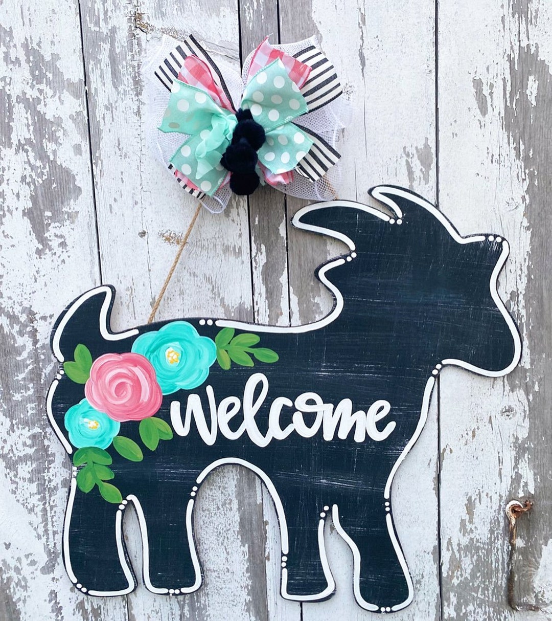 Goat Door Hanger, Spring Door Hanger, Farm Decor, Spring Door Wreath ...