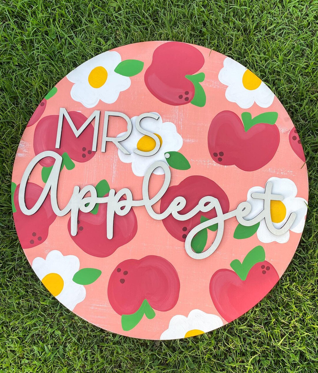 Teacher Door Sign, Apple Door Decor, Teacher Wreath, Apple Blossom Door ...