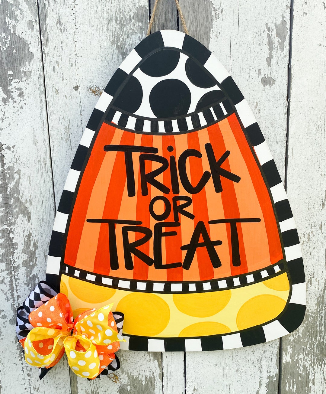 Halloween Front Door Decor, Trick or Treat Door Hanger, Candy Corn Sign ...