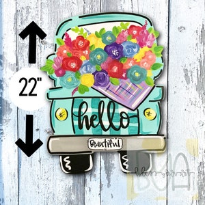 Hello Spring Door Hanger, Flower Truck Sign, Spring Wreath, Spring ...