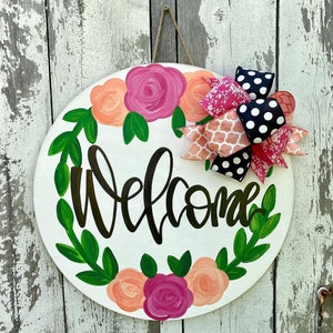 Spring Door Hanger, Welcome Door Sign, Porch Sign, Flower Sign, Spring ...