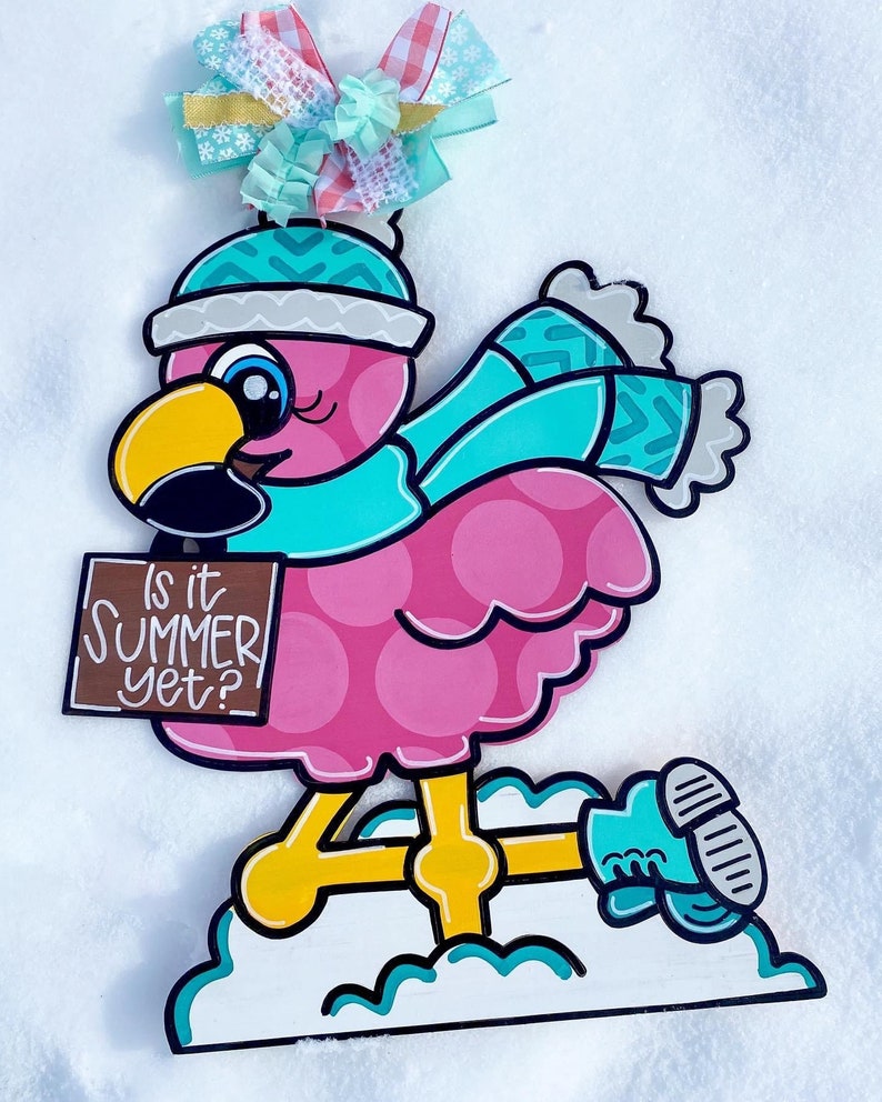 Winter Door Decor, Flamingo Door Hanger, Winter Door Wreath, Flamingo ...